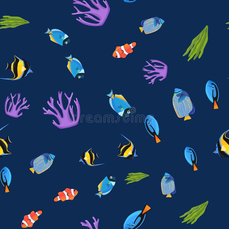 Fish Underwater with Bubbles. Undersea Seamless Pattern Stock ...