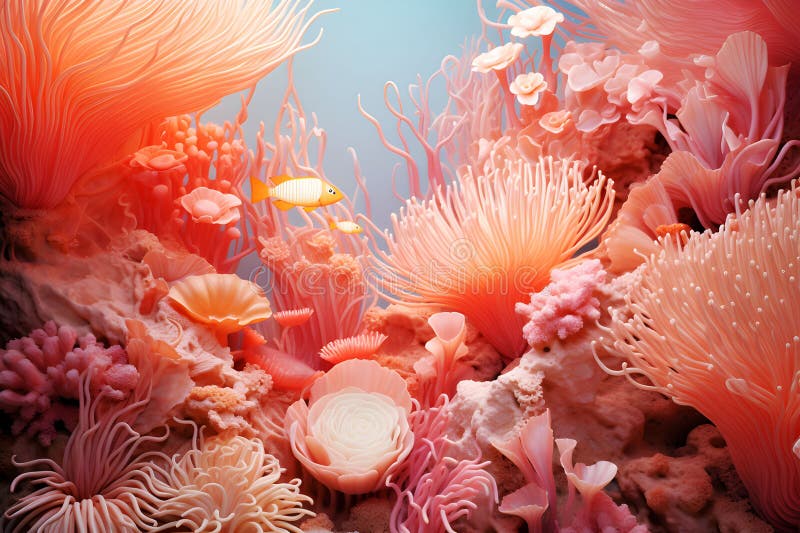 Undersea World. Coral Reef in Peach Fuzz Stock Illustration ...