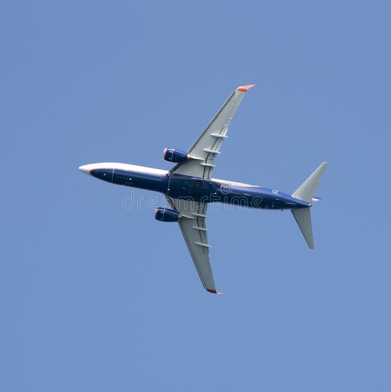 Two Engine Passenger Jet Seen from Below the Fuselage Stock Image ...