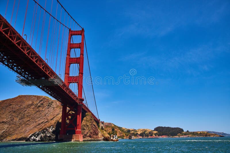Underside and Side View of Golden Gate Bridge on Bright Summer Day with ...