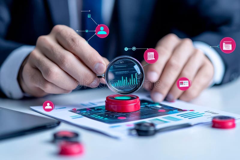 Understanding Management Involves a Businessman Using a Magnifying ...