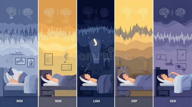 Understanding Sleep Stages with Brainwave Icons REM, Light, and Deep ...
