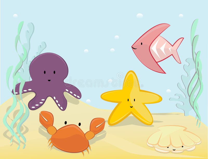 Seascape Animals Life Underwater Stock Vector - Illustration of sharks ...