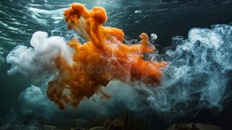Underwater Abstract Image of Orange and White Ink Swirling Stock ...