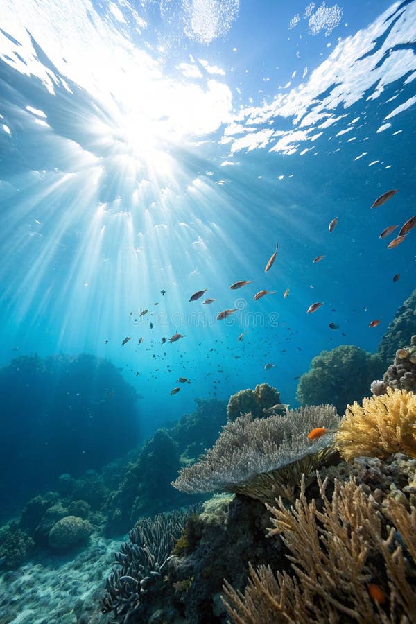 Underwater Abstract Panorama of Sun Rays in the Ocean Stock Illustration - Illustration of clear ...