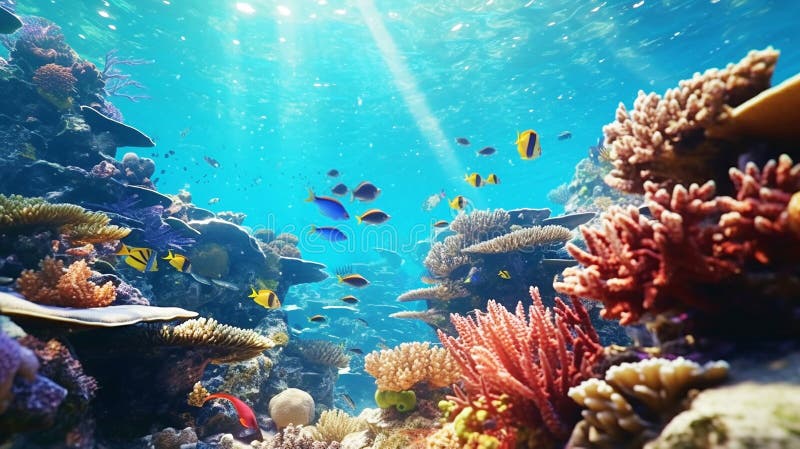 Underwater Adventure Blue Sea Life Reef and Fish Stock Illustration ...