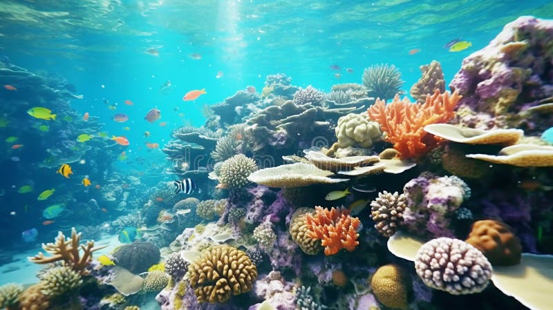 Underwater Adventure Blue Sea Life Reef and Fish Stock Illustration ...