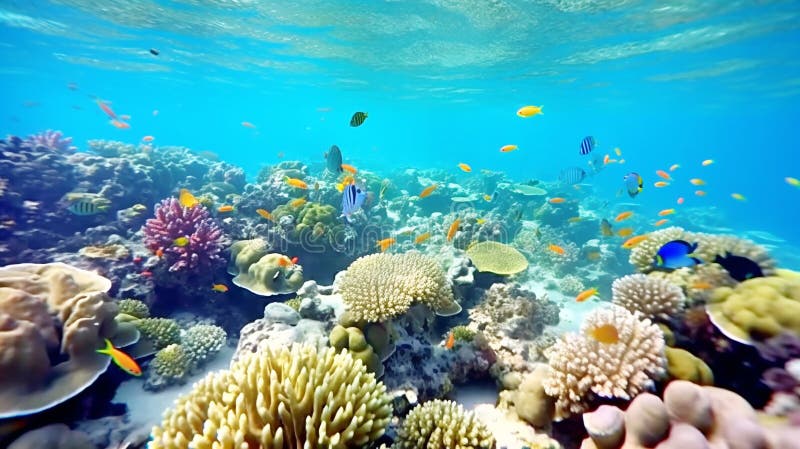 Underwater Adventure Blue Sea Life Reef and Fish Stock Illustration ...