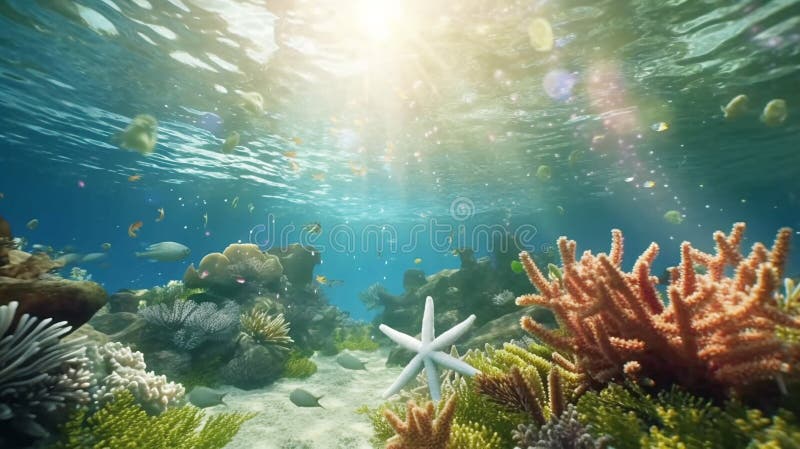 Underwater Adventure Blue Sea Life Reef and Fish Stock Illustration ...