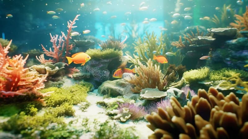 Underwater Adventure Blue Sea Life Reef and Fish Stock Illustration ...