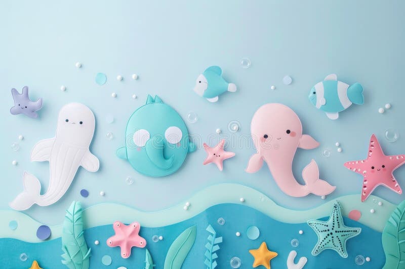 Underwater Adventure: Paper Craft Sea Creatures on Ocean Background ...