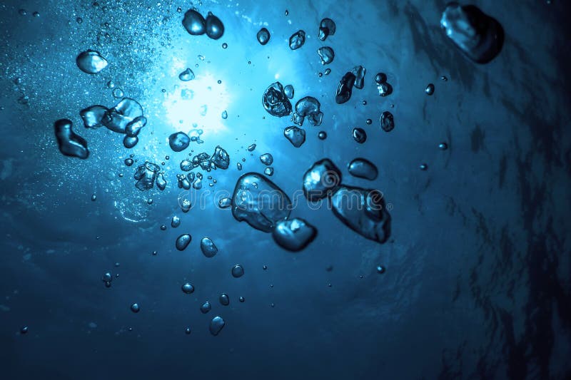 Underwater Air Bubbles Deep Ocean Stock Image - Image of marine, light ...