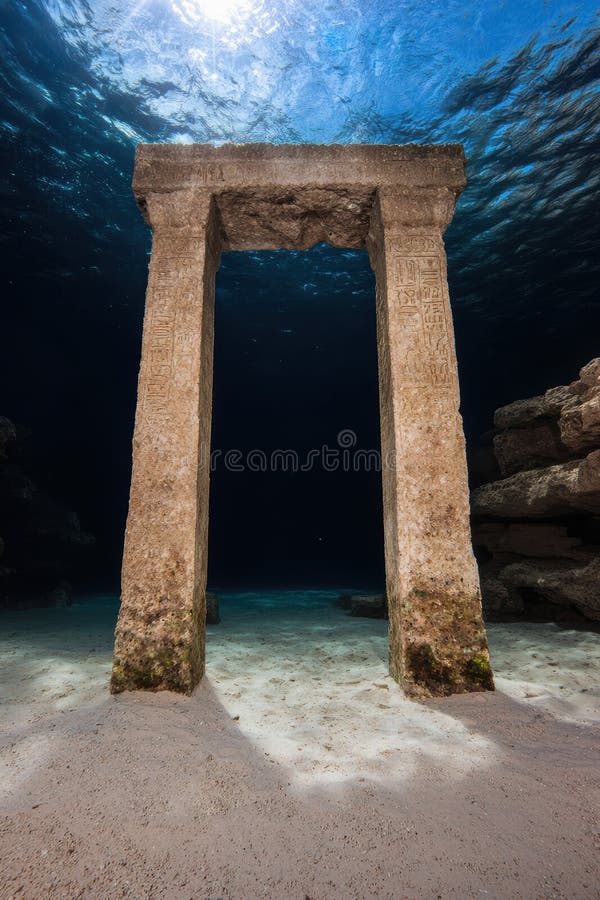 Underwater Ancient Ruins with Hieroglyphs in the Ocean. Stock ...