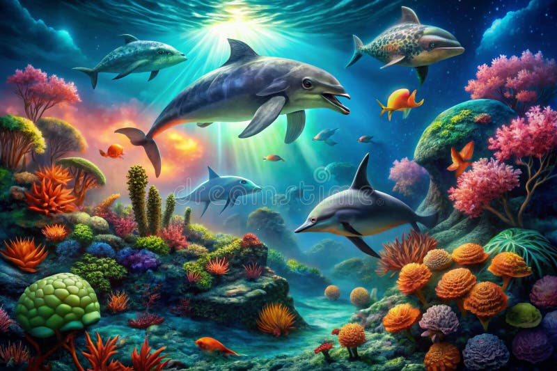 Underwater Animal Kingdom a Deep Sea Scene Stock Illustration ...