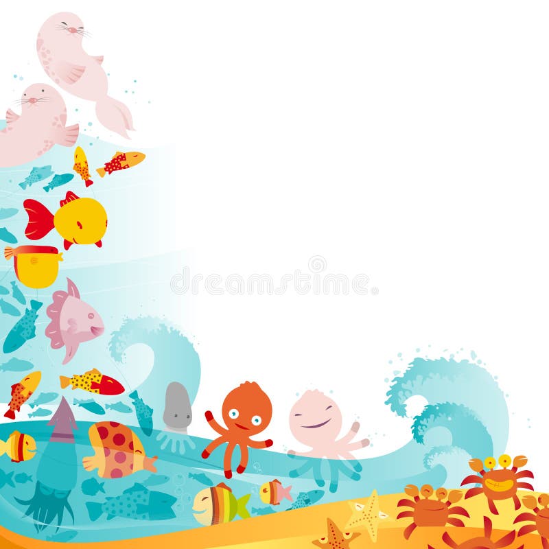 An Underwater Animals Border Vector Illustration Stock Vector ...