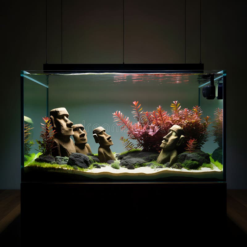 Underwater Aquarium with Easter Island Statues Stock Illustration ...