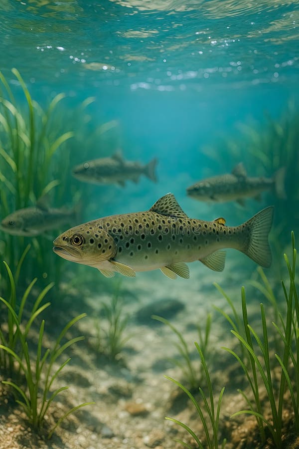 Underwater Aquatic Ecosystem with Fish and Plants Stock Illustration ...