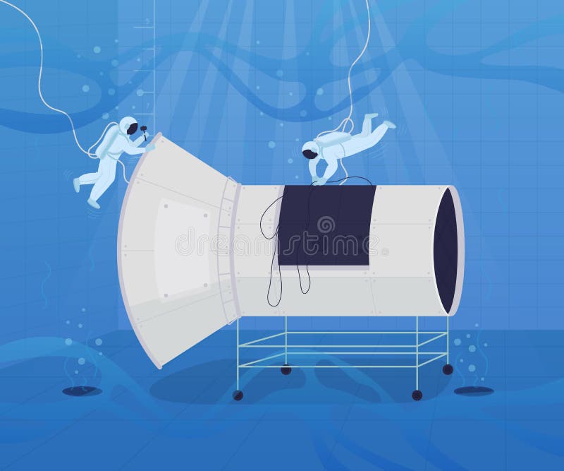 Underwater Astronaut Training Flat Color Vector Illustration Stock ...