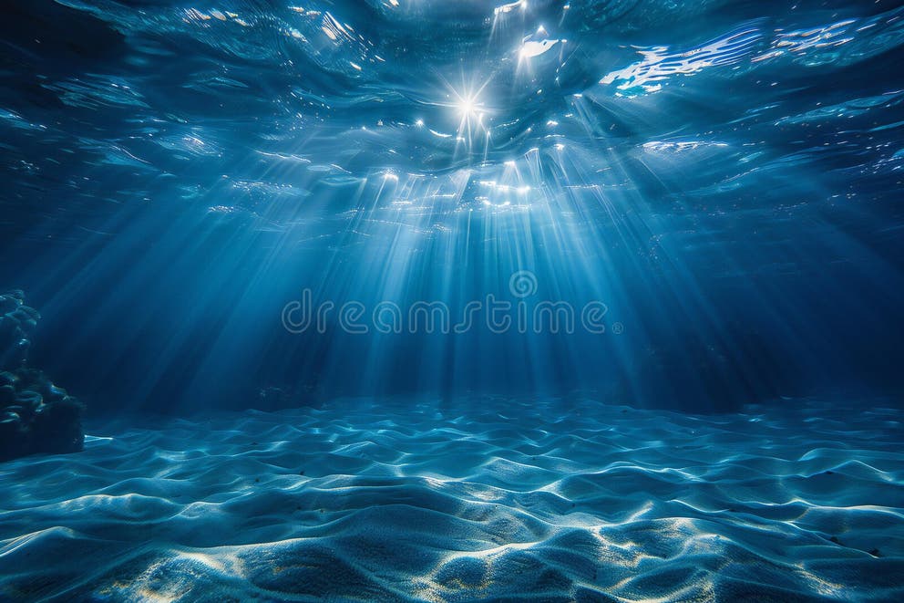 Underwater Background with Light Rays Shining through the Water Surface ...