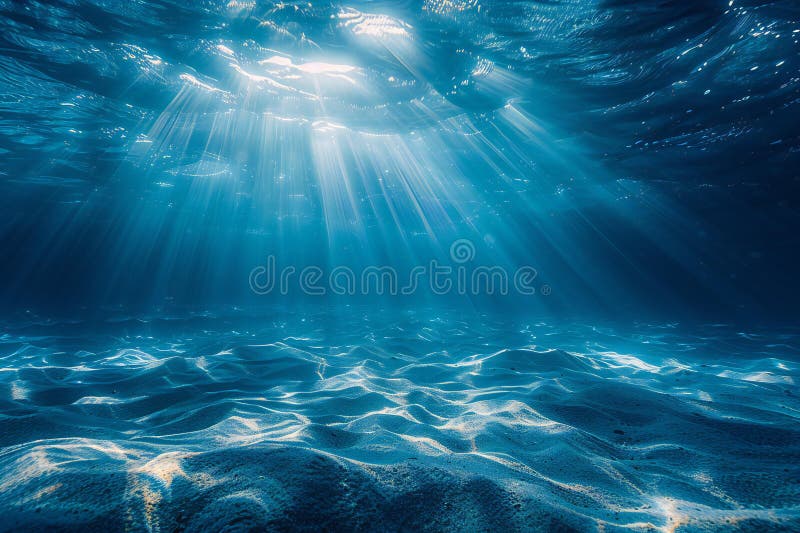 Underwater Background with Light Rays Shining through the Water Surface ...