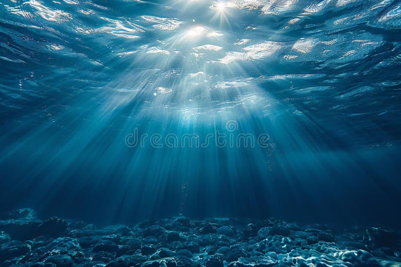 Underwater Background with Light Rays Shining through the Water Surface ...
