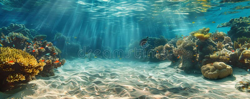 Underwater Background with a Sandy Seabed, Coral Outcroppings, and ...