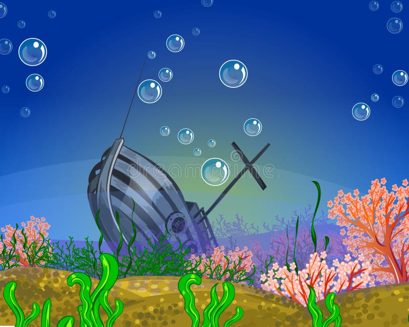 Underwater Background. Shipwreck. Stock Illustration - Illustration of ...