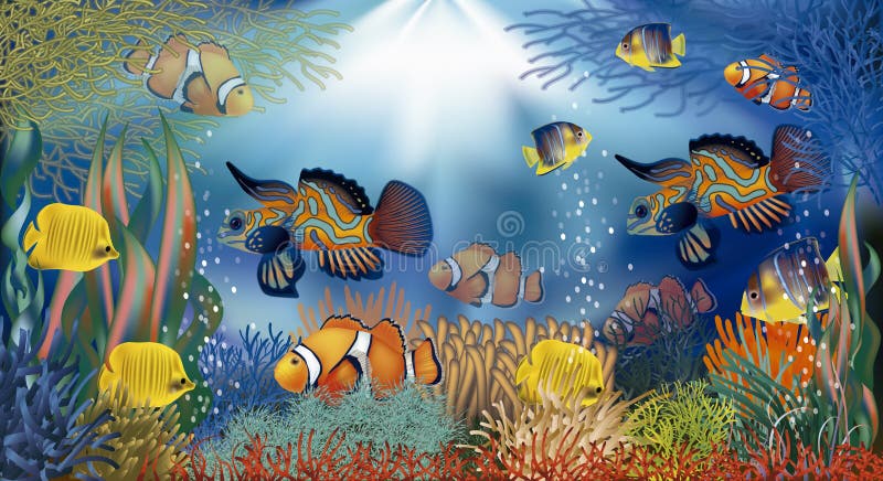 Underwater Banner Tropical Fish, Vector Stock Vector - Illustration of ...