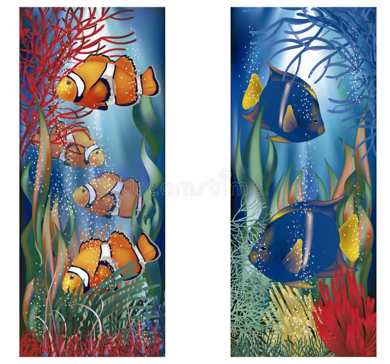 Underwater Banners Tropical Fish, Vector Stock Vector - Illustration of ...