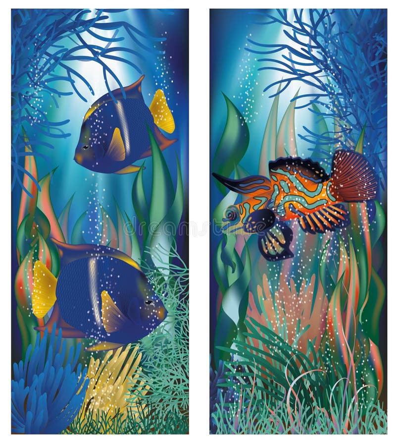 Underwater Banners and Tropicals Fish Stock Vector - Illustration of ...