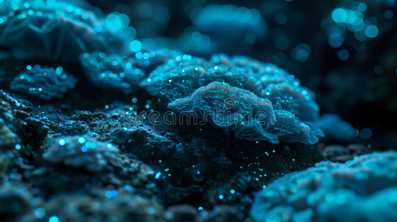 Underwater Bioluminescence: Glowing Marine Life in Deep Ocean at Night ...
