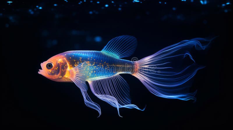 Underwater Bioluminescent Fish Swimming Photograph Stock Illustration ...