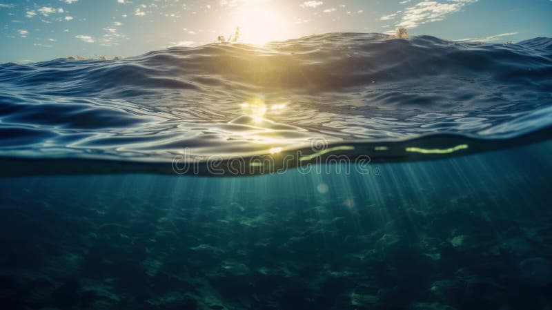 Underwater Bliss: Mesmerizing Blue Sky and Radiant Sun on Ocean Water ...