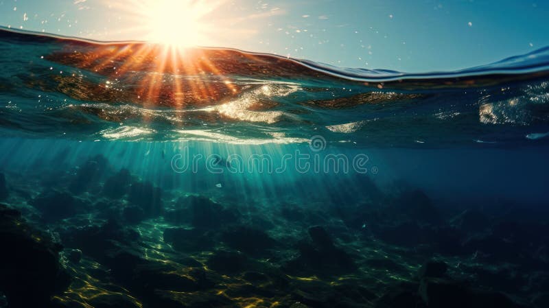 Underwater Bliss: Mesmerizing Blue Sky and Radiant Sun on Ocean Water ...