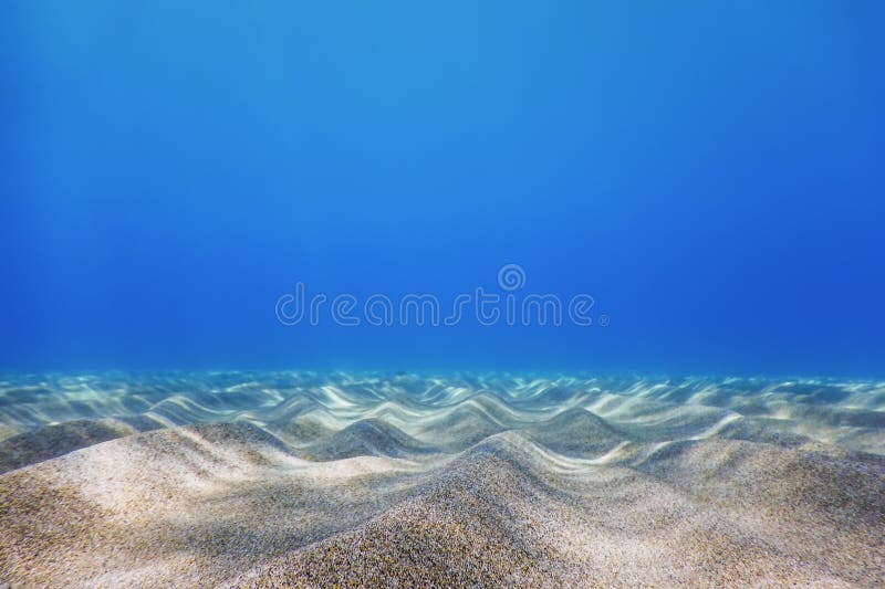 Underwater Blue Ocean, Sandy Sea Bottom Underwater Background Stock ...