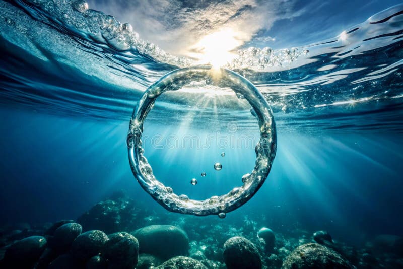 Underwater Bubble Ring Captured in Clear Water Stock Illustration - Illustration of nature ...