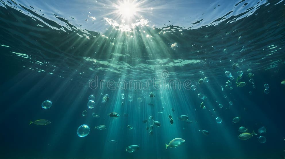Tranquil Underwater Atmosphere with Bubbles and Gentle Light Rays in ...