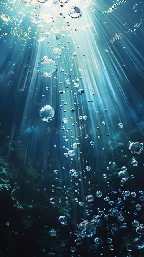 Underwater Bubbles Rising Towards the Surface, Sunlight Filtering ...