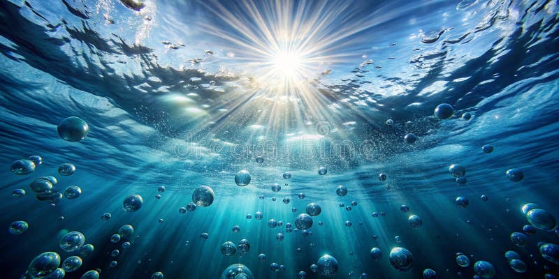 Underwater Bubbles with Sunlight Streaming through the Ocean Stock ...
