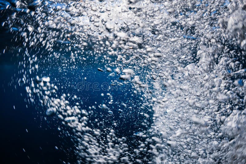Underwater Bubbles Texture in Blue Ocean. Air Bubbles in Sea with Sun Light Stock Photo - Image ...