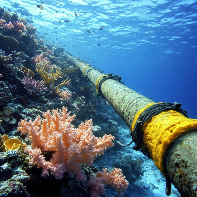 Underwater Cable Amidst Vibrant Coral Reefs Stock Illustration ...