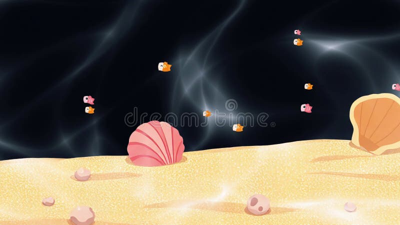Animated Underwater Scene with Shells Against Dark Sky Background Stock ...