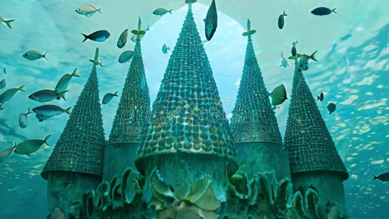 Underwater Castle Structure Surrounded by Fish Stock Video - Video of ...