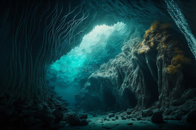 Underwater Cave AI Generative Render Stock Illustration - Illustration ...