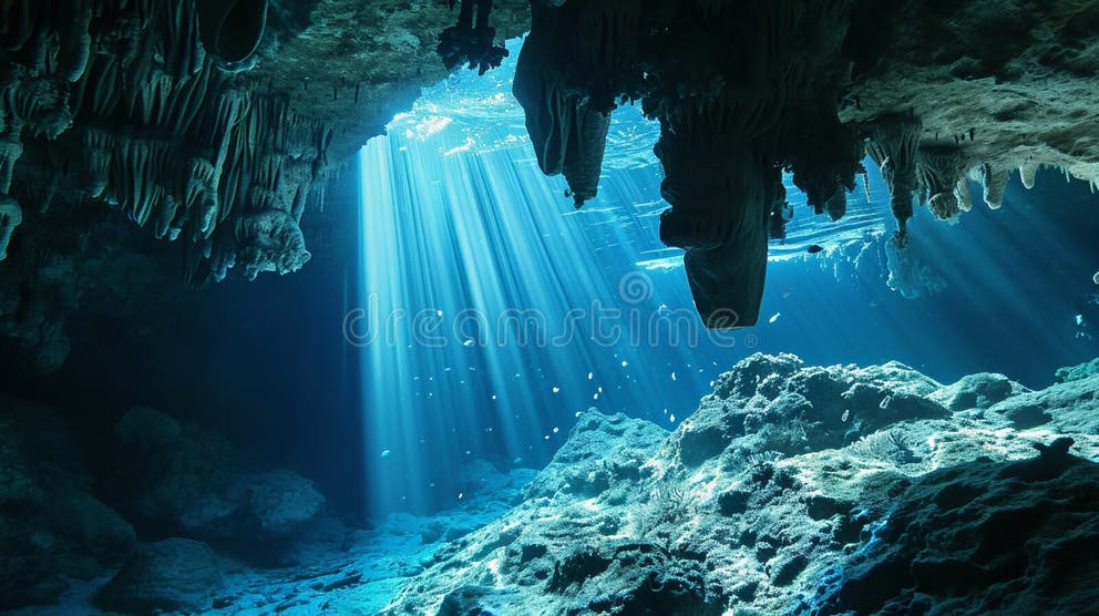 Underwater Cave with Columns and Rock. Soft Focus Stock Illustration ...