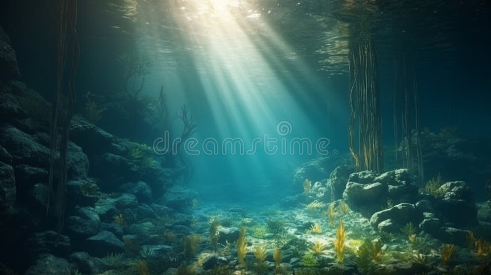 Underwater Cave with Columns and Rock. Soft Focus Stock Photo - Image ...