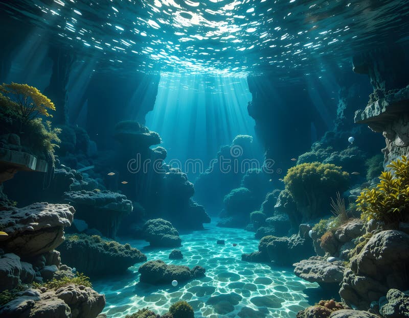 Underwater Cave Scene Sun Rays Clear Water Stock Photos - Free ...