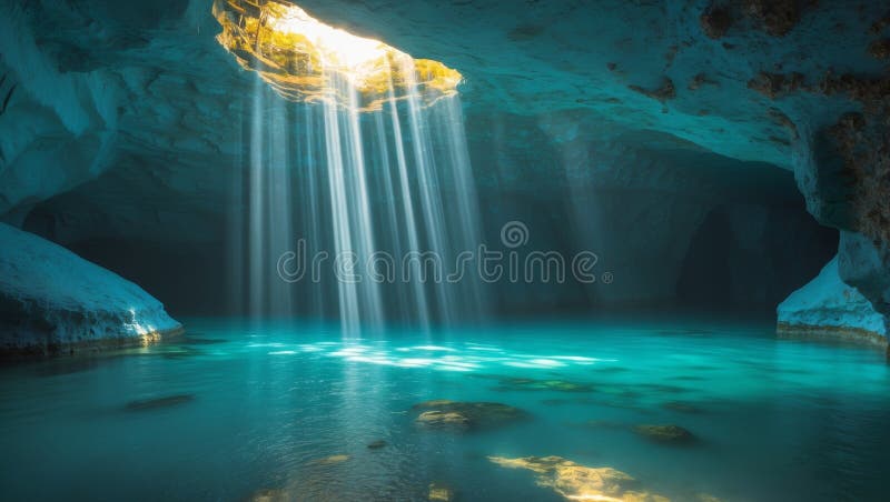 Underwater Cave with Sun Rays an Underwater Cavern Where Beams O Stock ...