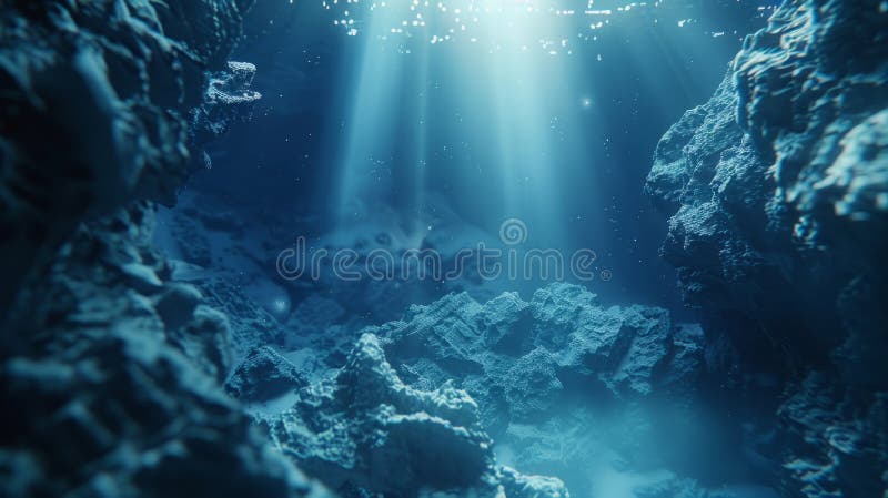 Underwater Cave with Sun Rays: Deep Sea Landscape, Marine Life ...