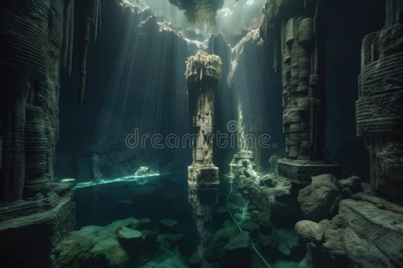 Underwater Cave with Towering Columns, Creating an Otherworldly ...